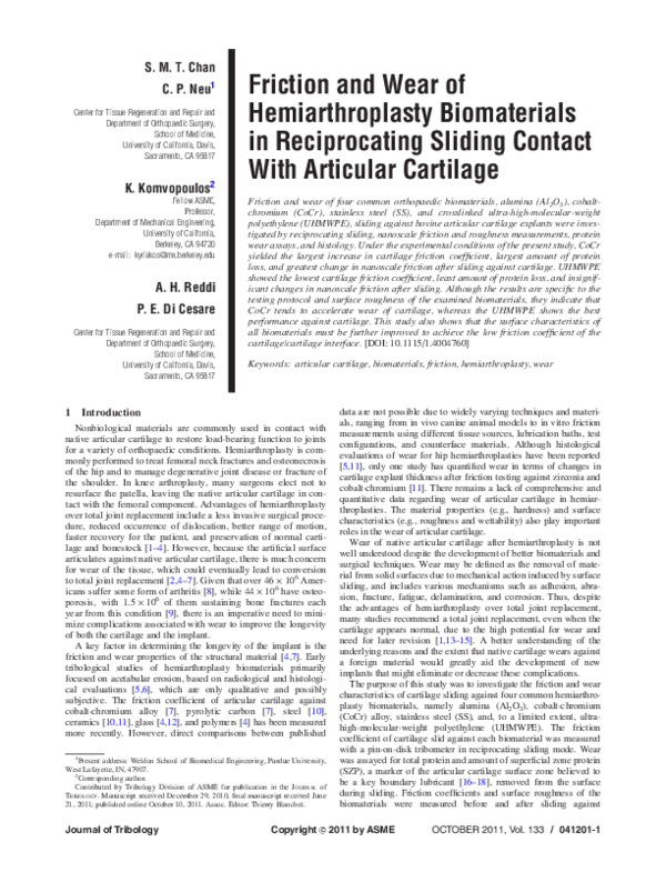 (PDF) Friction and Wear of Hemiarthroplasty Biomaterials in ...