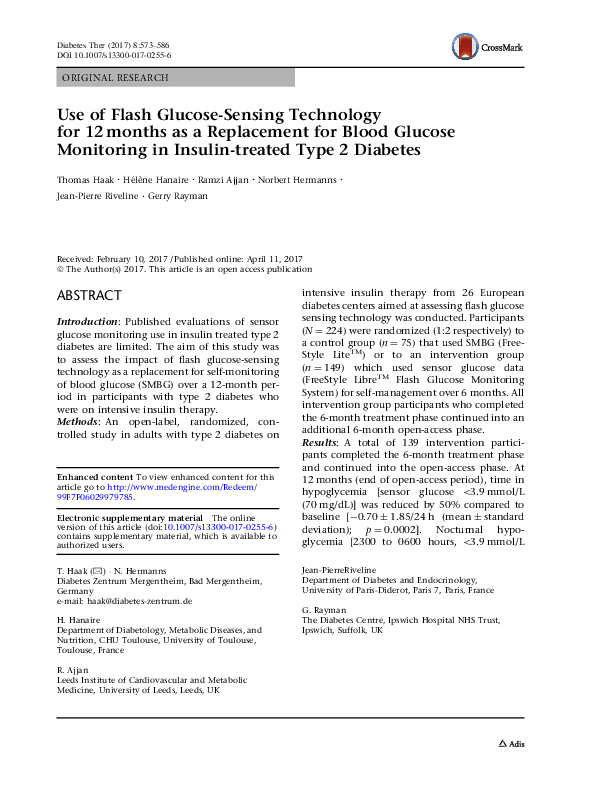 (PDF) Use of Flash Glucose-Sensing Technology for 12 months as a ...