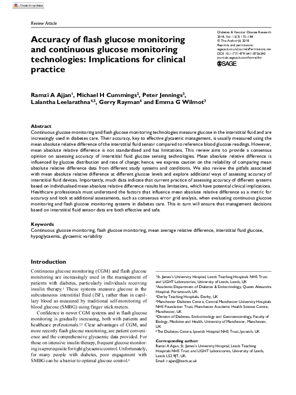 (PDF) Accuracy of flash glucose monitoring and continuous glucose ...