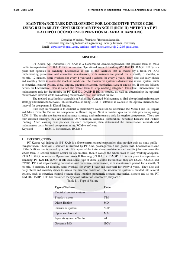 (PDF) Maintenance Task Development For Locomotive Type Cc201 Using Reliability Centered ...