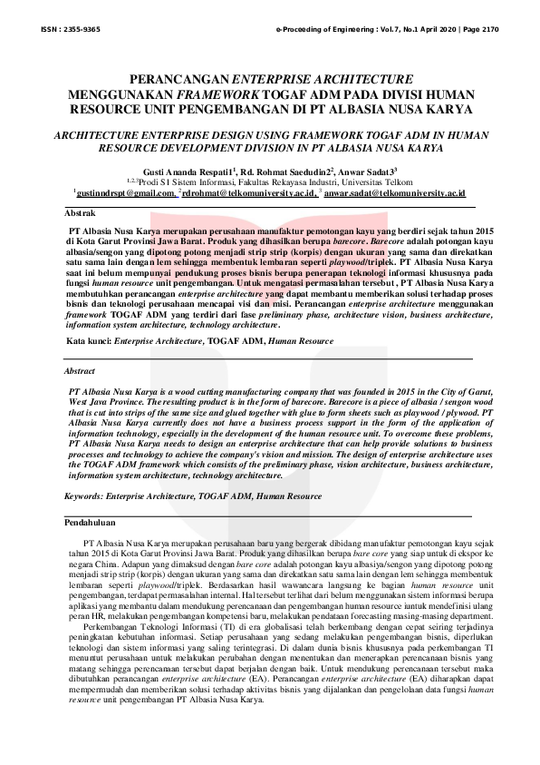 Pdf Perancangan Enterprise Architecture Menggunakan Framework Togaf Adm Pada Divisi Human