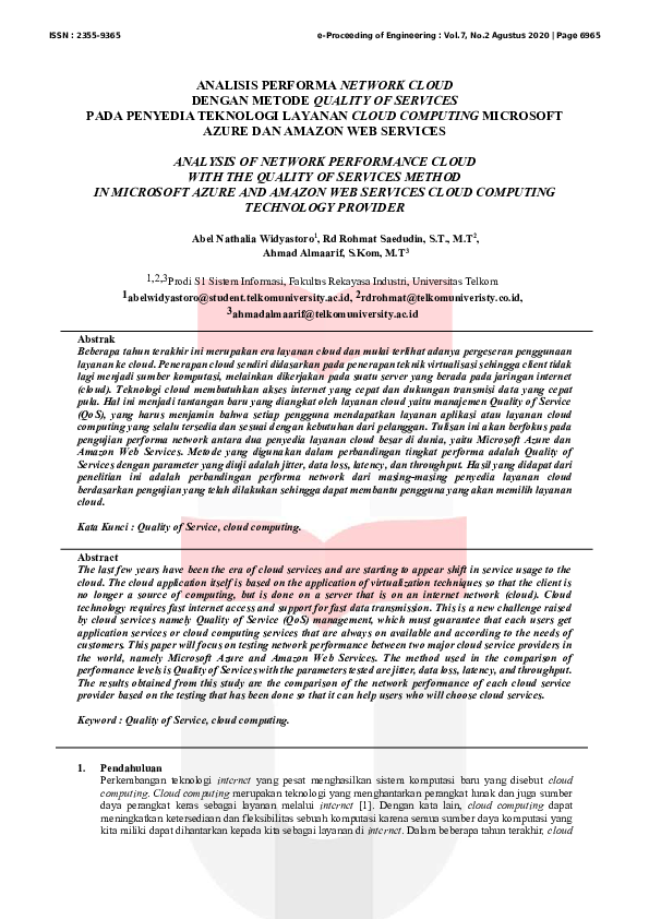 (PDF) Analisis Performa Network Cloud Dengan Metode Quality Of Services Pada Penyedia Teknologi ...