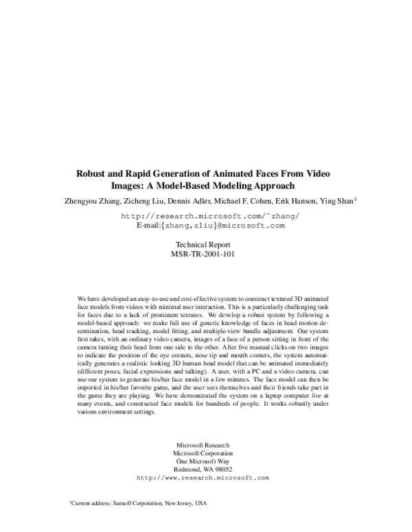(PDF) Robust and Rapid Generation of Animated Faces from Video Images ...