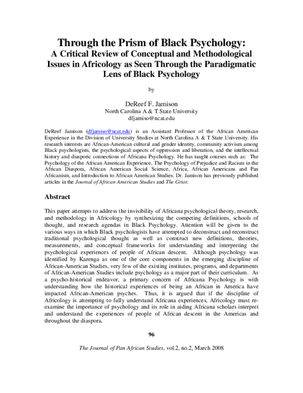 (PDF) Through the Prism of Black Psychology: A Critical Review of ...