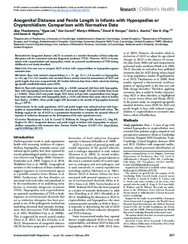 (PDF) Anogenital Distance and Penile Length in Infants with Hypospadias ...