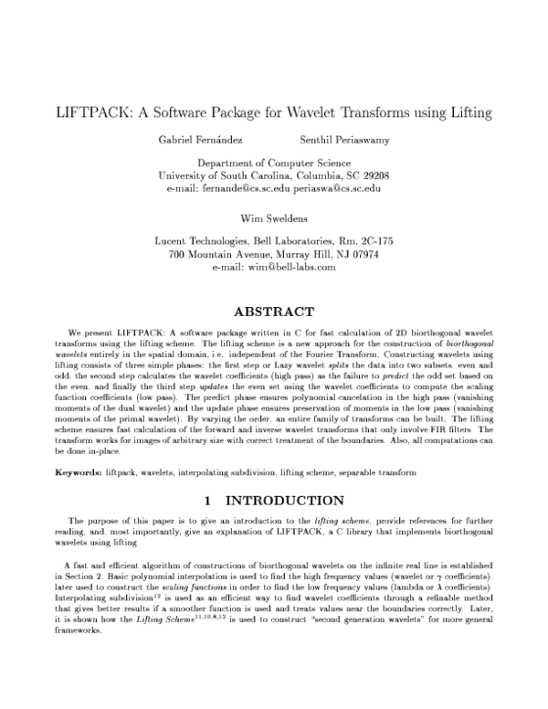 (PDF) LIFTPACK: a software package for wavelet transforms using lifting