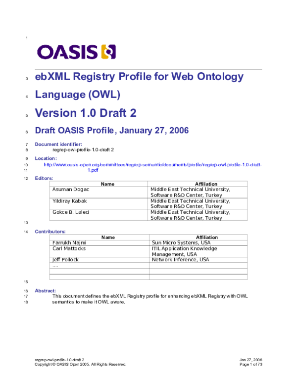 (PDF) ebXML Registry Profile for Web Ontology Language (OWL) Version 1. ...