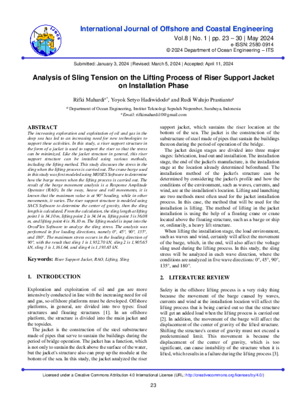 (PDF) Analysis of Sling Tension on the Lifting Process of Riser Support ...