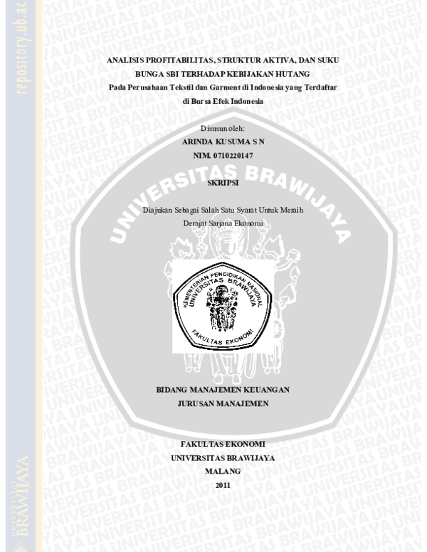 (PDF) Analisis Profitabilitas, Struktur Aktiva, dan Suku Bunga SBI ...