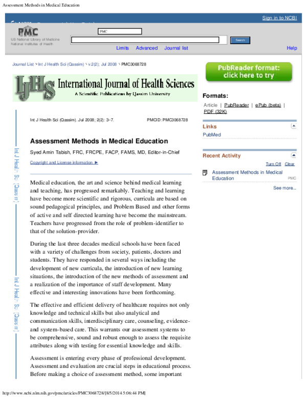 (PDF) Assessment Methods in Medical Education