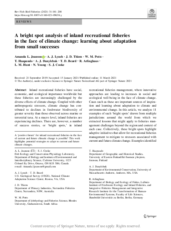(PDF) A bright spot analysis of inland recreational fisheries in the face of climate change ...