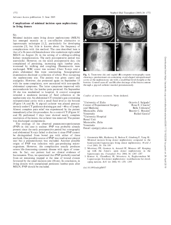 (PDF) Complications of minimal incision open nephrectomy in living donors