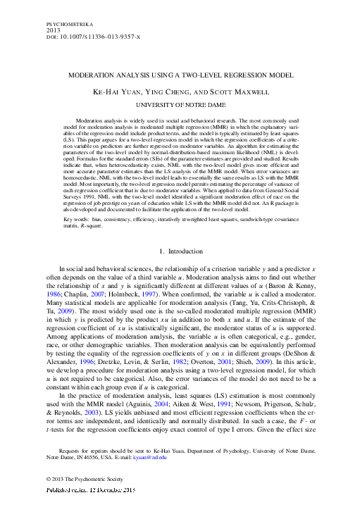 (PDF) Moderation Analysis Using a Two-Level Regression Model