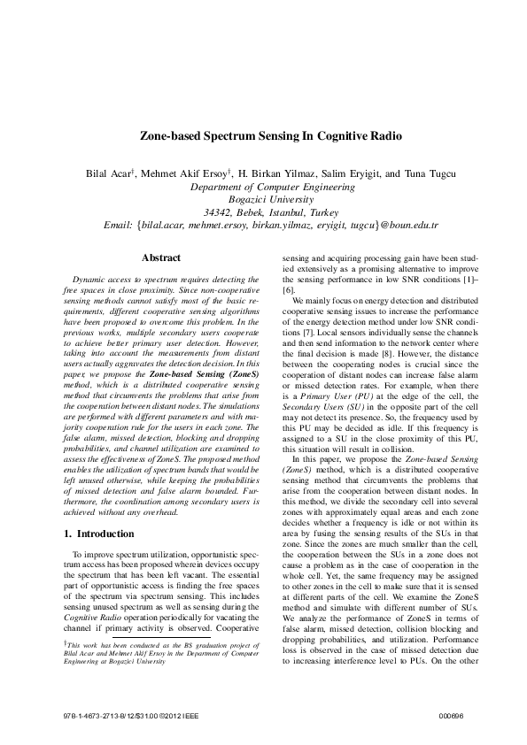 (PDF) Zone-based spectrum sensing in cognitive radio