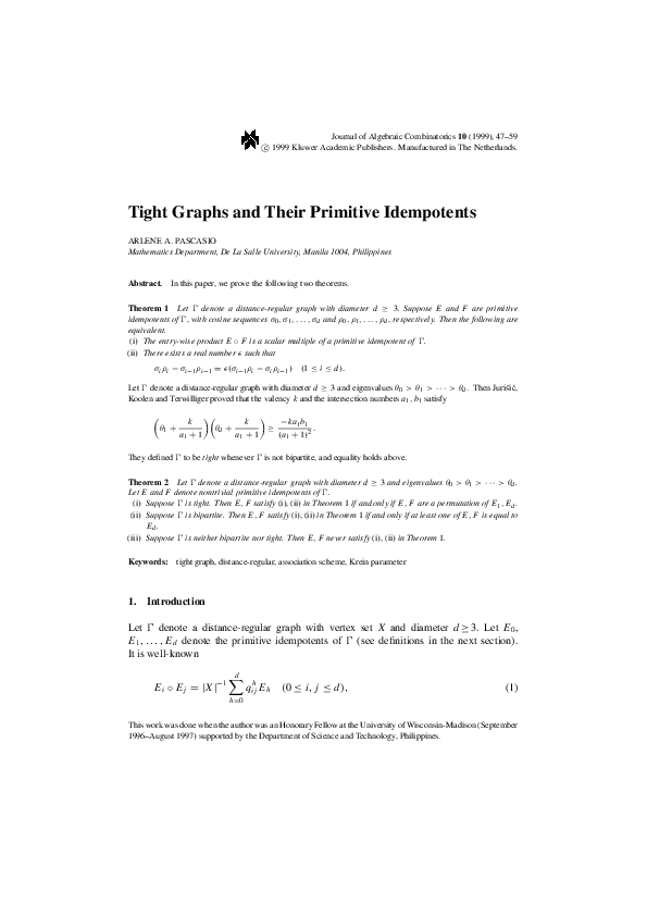(PDF) Tight Graphs and Their Primitive Idempotents