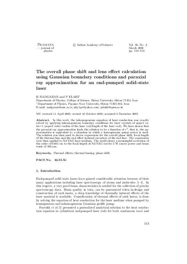 (PDF) The overall phase shift and lens effect calculation using Gaussian boundary conditions and ...