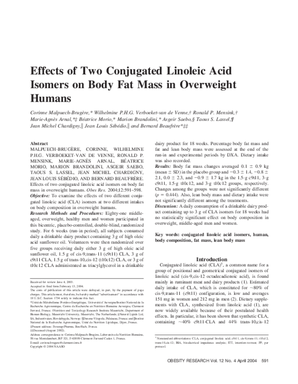 (PDF) Effects of Two Conjugated Linoleic Acid Isomers on Body Fat Mass ...