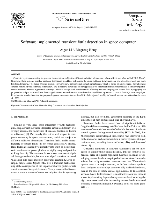 Pdf Software Implemented Transient Fault Detection