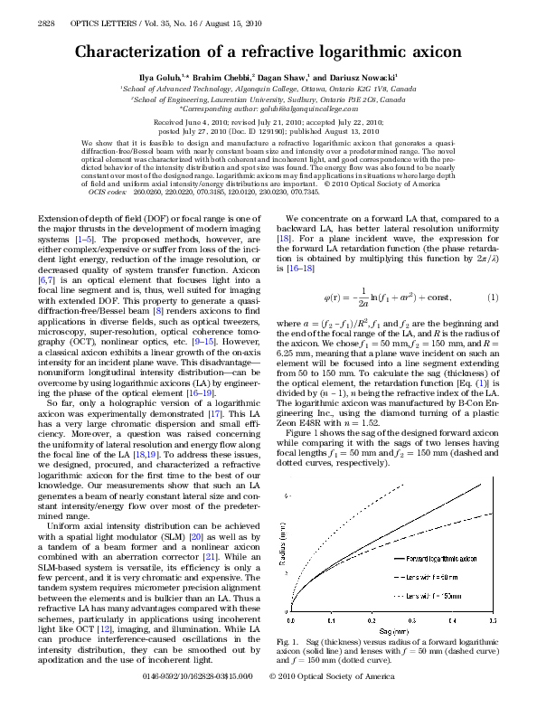 (PDF) Characterization of a refractive logarithmic axicon