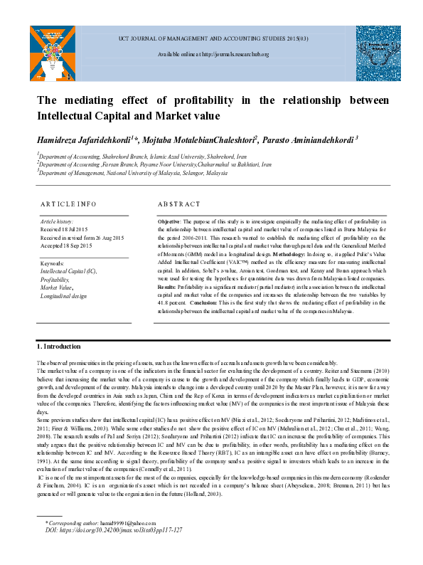 (PDF) The mediating effect of profitability in the relationship between Intellectual Capital and ...