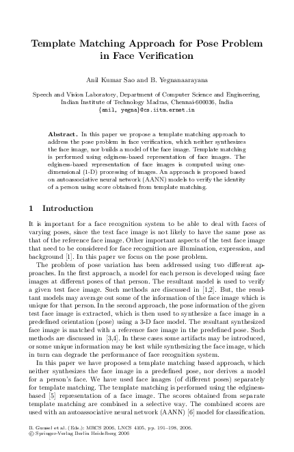 (PDF) Template Matching Approach for Pose Problem in Face Verification