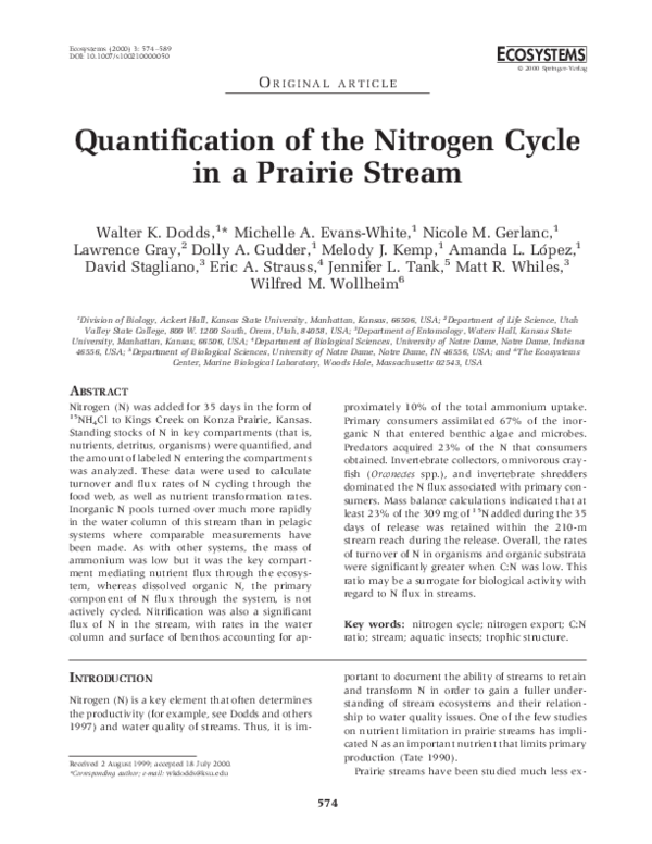 (PDF) Quantification of the Nitrogen Cycle in a Prairie Stream