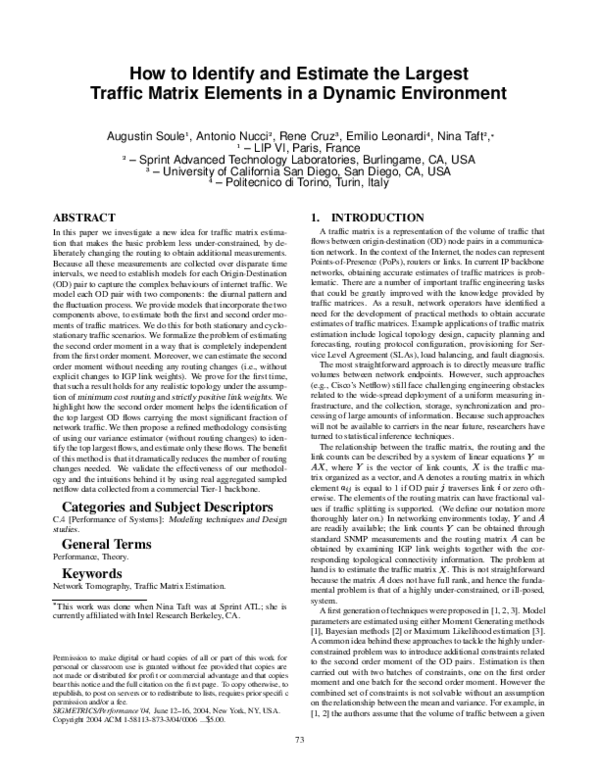 (PDF) How to identify and estimate the largest traffic matrix elements in a dynamic environment