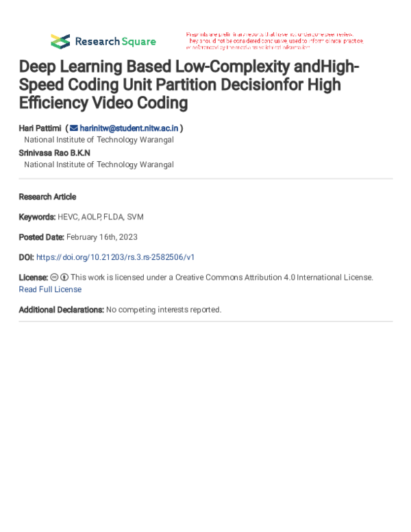 (PDF) Deep Learning Based Low-Complexity andHigh-Speed Coding Unit Partition Decisionfor High ...