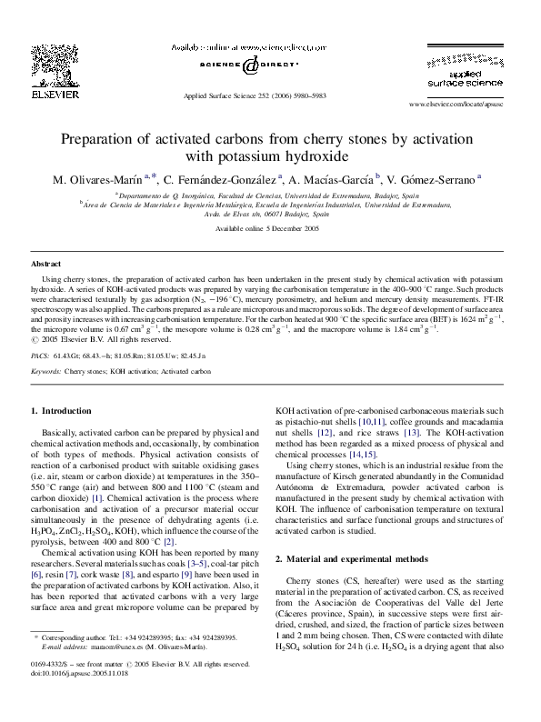 (PDF) Preparation of activated carbons from cherry stones by activation ...