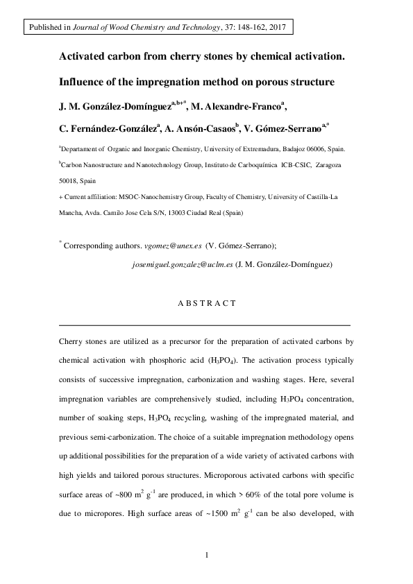 (PDF) Activated carbon from cherry stones by chemical activation: Influence of the impregnation ...