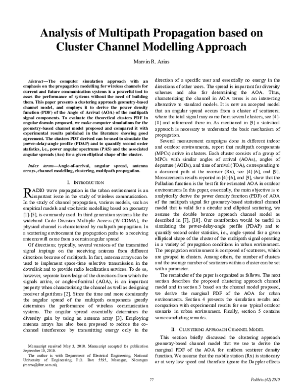 (PDF) Analysis of Multipath Propagation based on Cluster Channel Modelling Approach