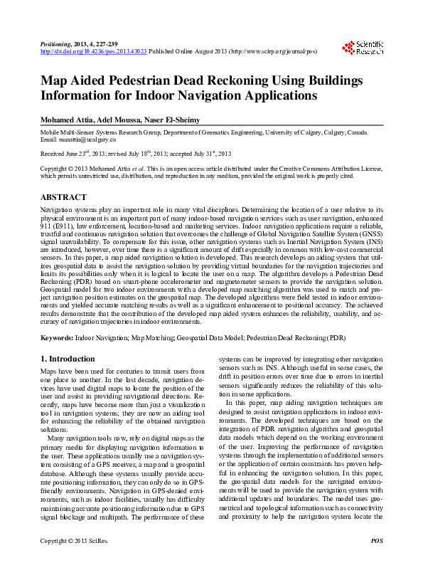 (PDF) Map Aided Pedestrian Dead Reckoning Using Buildings Information for Indoor Navigation ...