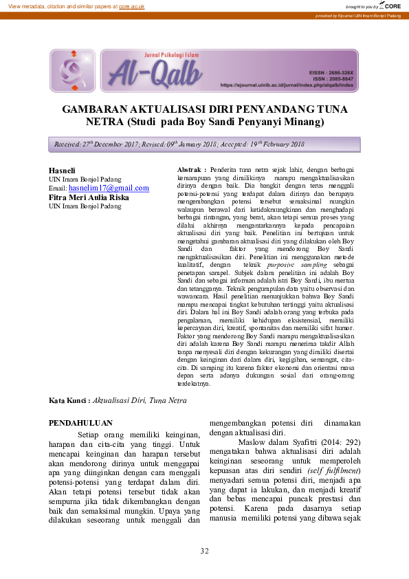 (PDF) GAMBARAN AKTUALISASI DIRI PENYANDANG TUNA NETRA (Studi pada Boy Sandi Penyanyi Minang)