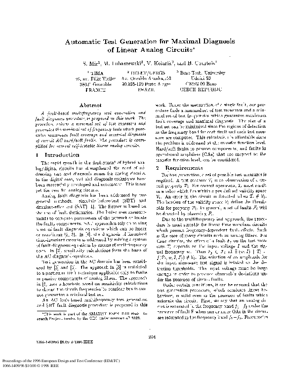 Pdf Automatic Test Generation For Maximal Diagnosis Of Linear Analog Circuits 8909