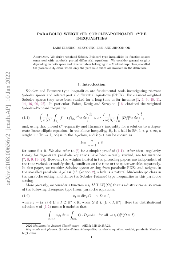 (PDF) Parabolic weighted Sobolev–Poincaré type inequalities