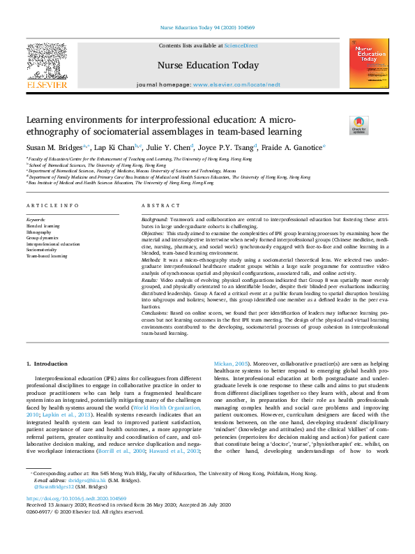 (PDF) Learning environments for interprofessional education: A micro-ethnography of ...