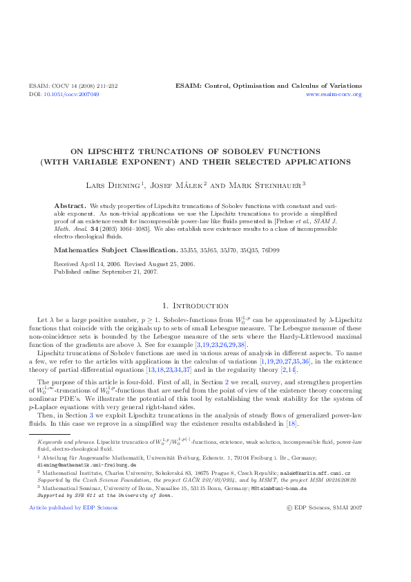 (PDF) On Lipschitz truncations of Sobolev functions (with variable exponent) and their selected ...