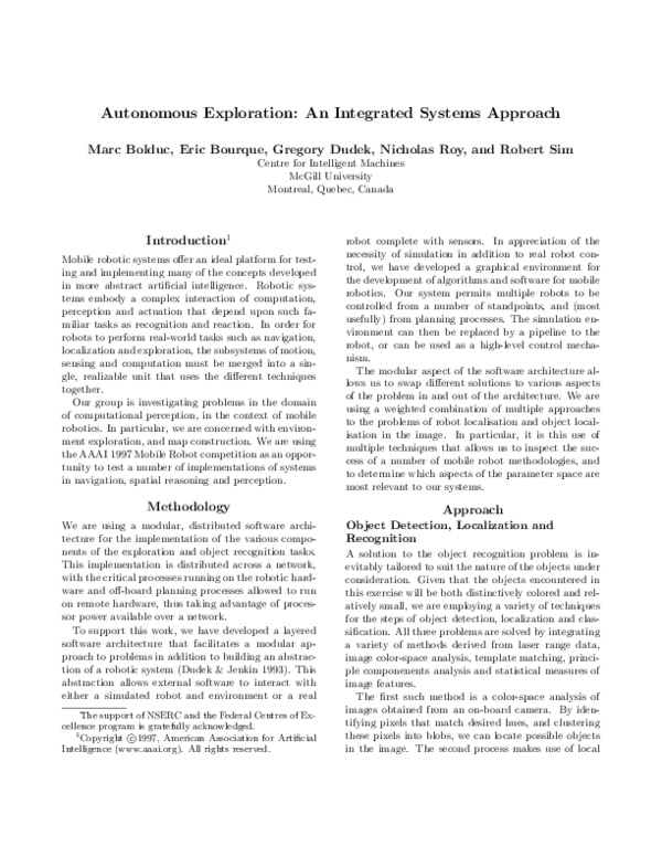 (PDF) Autonomous exploration: An integrated systems approach