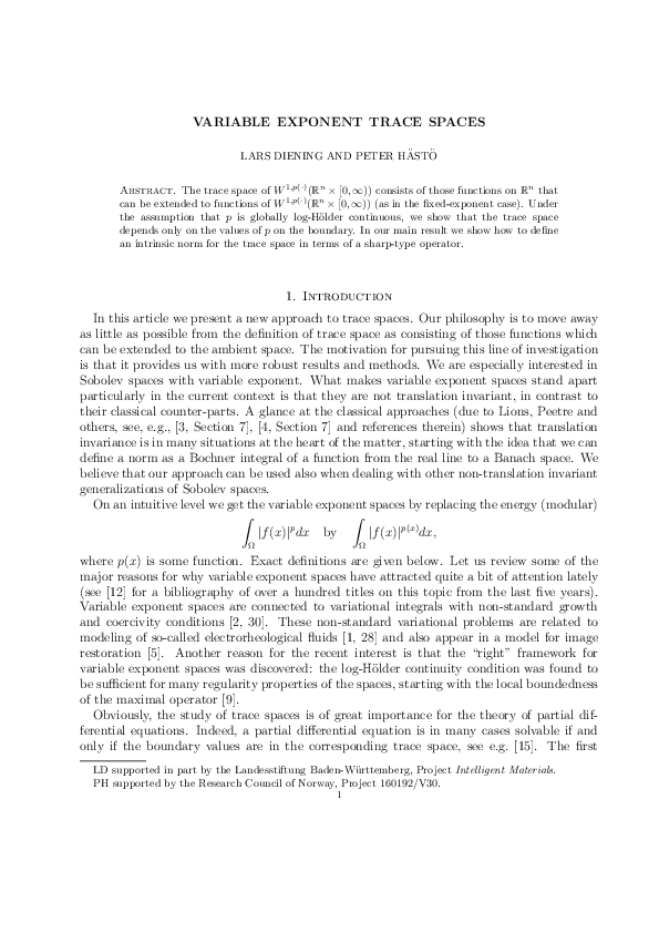 (PDF) Variable exponent trace spaces | Lars Diening - Academia.edu