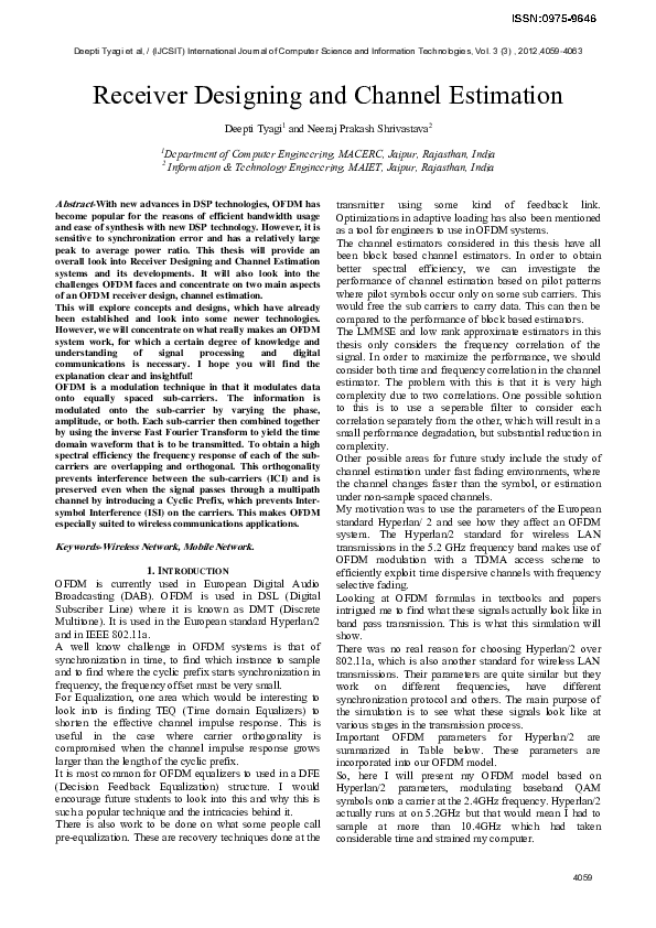 (PDF) Receiver Designing and Channel Estimation