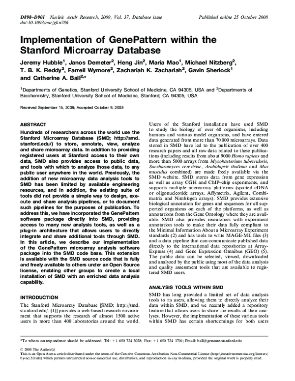 (PDF) Implementation of GenePattern within the Stanford Microarray Database | Farrell Wymore ...