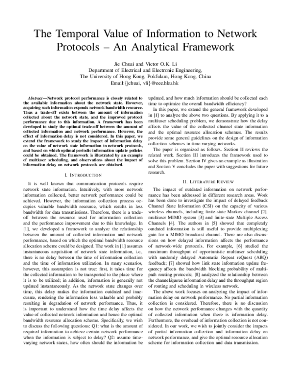 (PDF) The temporal value of information to network protocols — An ...