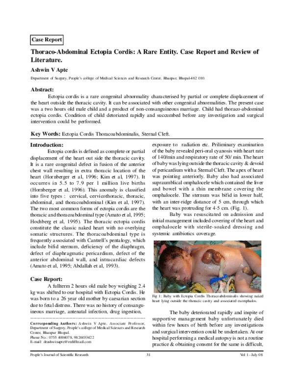 (PDF) Thoraco-Abdominal Ectopia Cordis: A Rare Entity. Case Report and Review of Literature