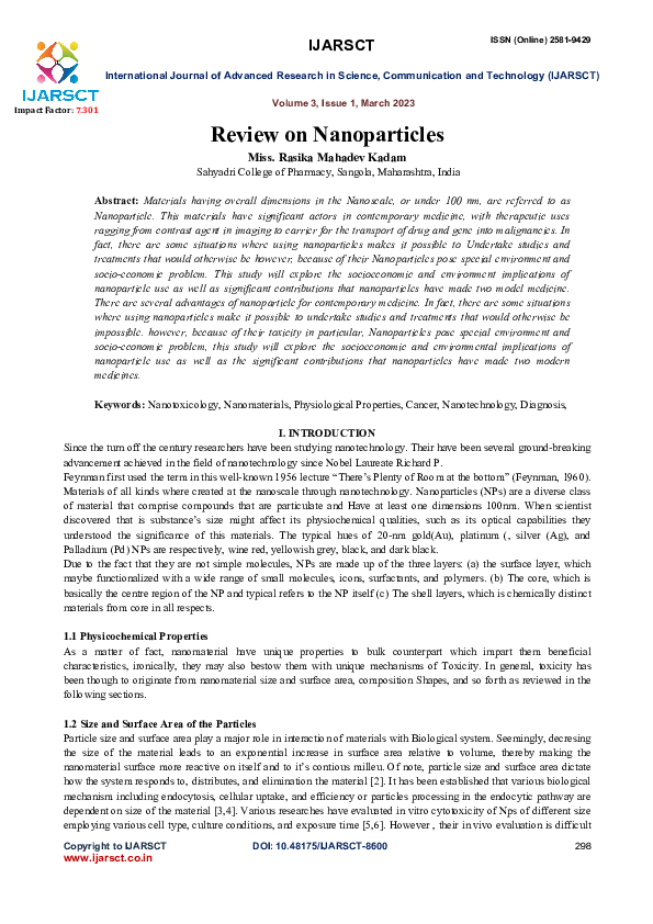 (PDF) Review on Nanoparticles