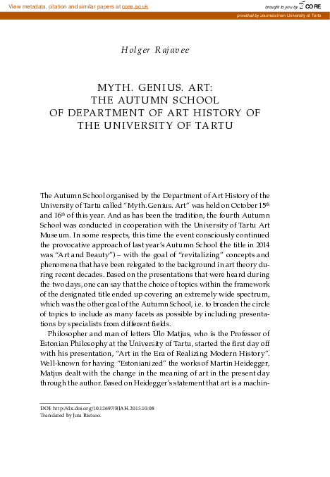 (PDF) Myth. Genius. Art: The Autumn School of Department of Art History ...