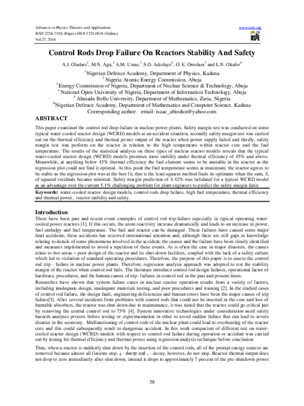 (PDF) Control Rods Drop Failure On Reactors Stability And Safety