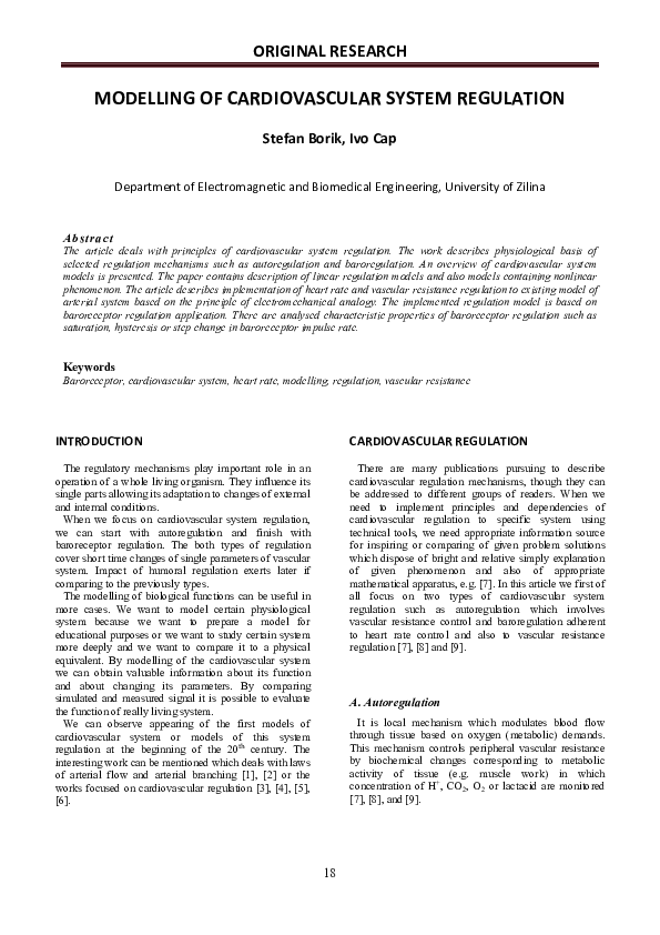 (PDF) Modelling of Cardiovascular System Regulation