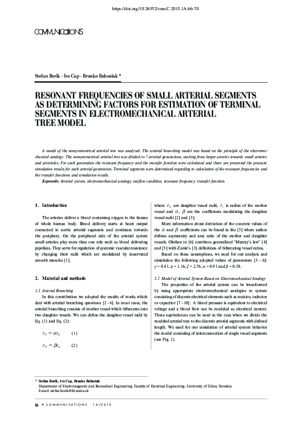(PDF) Resonant Frequencies of Small Arterial Segments as Determining Factors For Estimation of ...