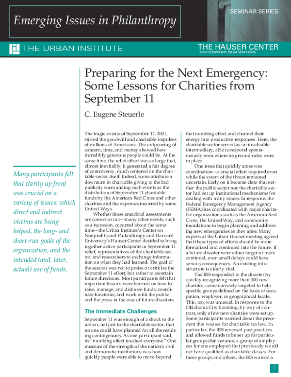 (PDF) Preparing for the Next Emergency