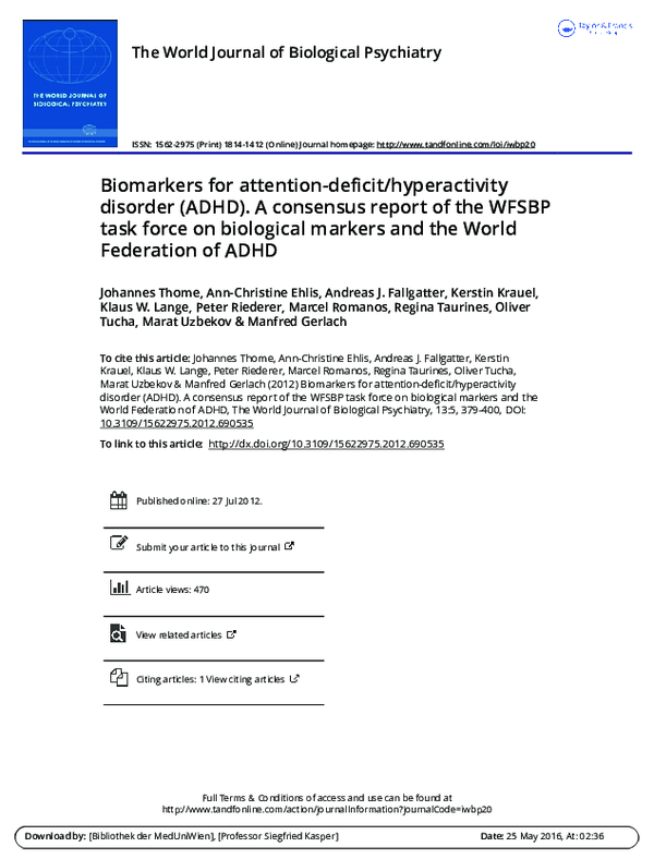 (PDF) Biomarkers for attention-deficit/hyperactivity disorder (ADHD). A ...